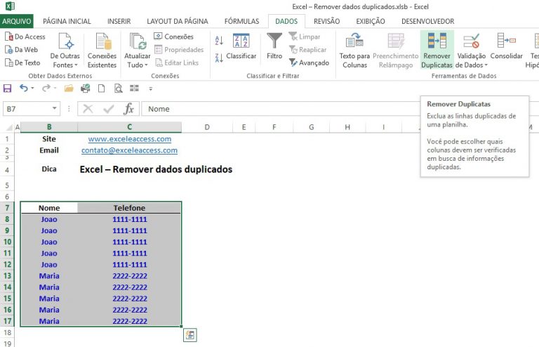 Excel – Remover dados duplicados - Excel e Access